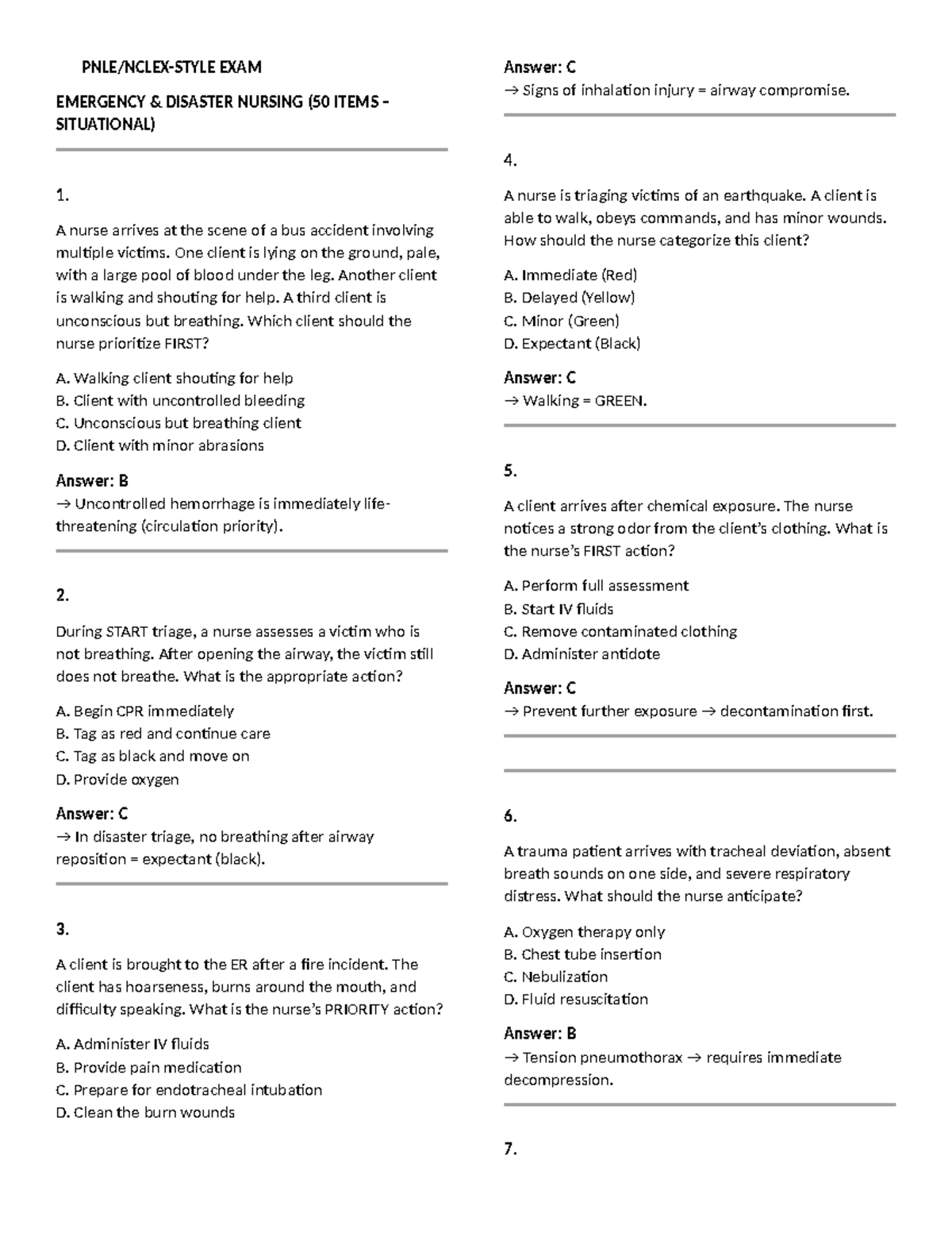 Emergency and Disaster Nursing (NURS 101) Exam Questions and Answers ...