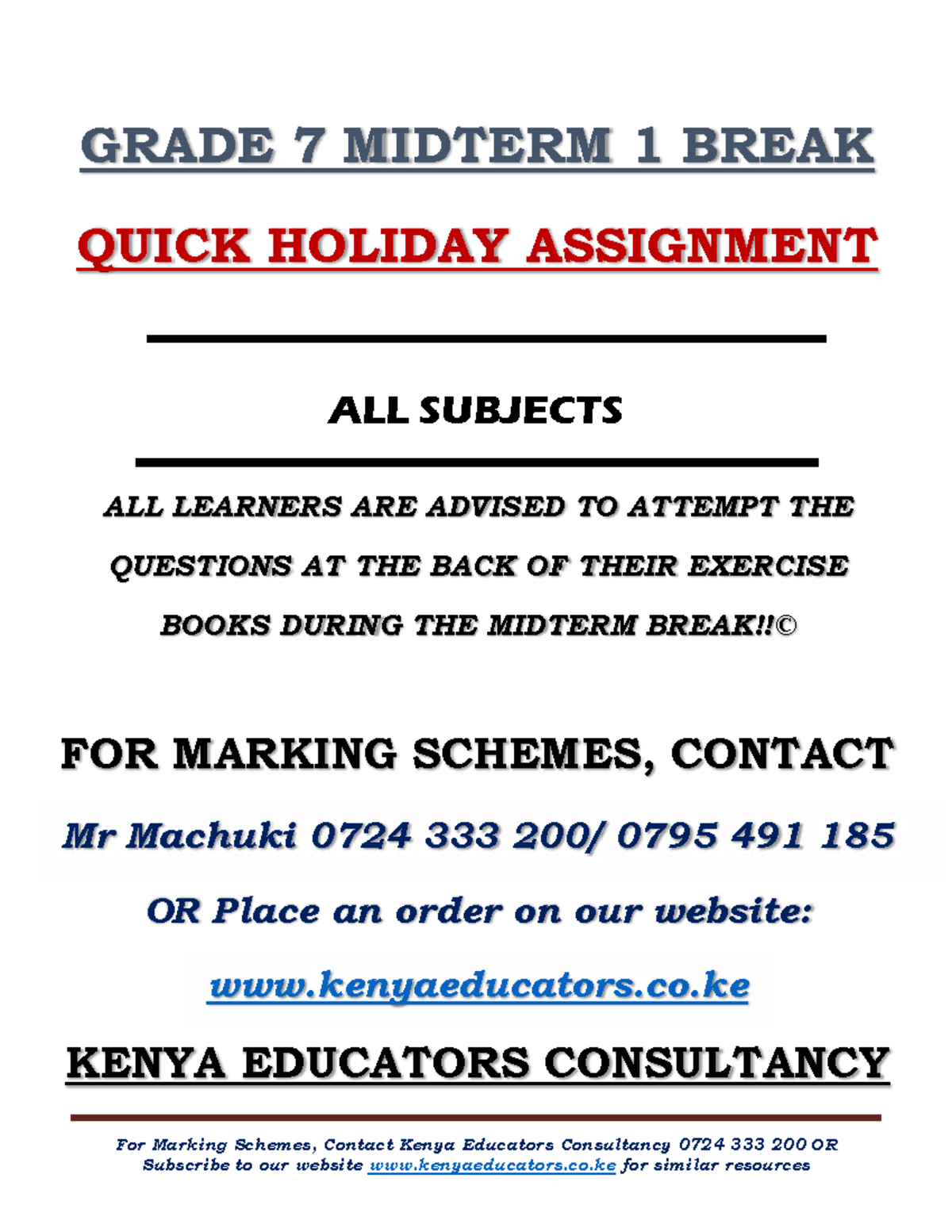 GRADE 7 JSS MIDTERM 1 BREAK HOLIDAY ASSIGNMENT ALL SUBJECTS - Studocu