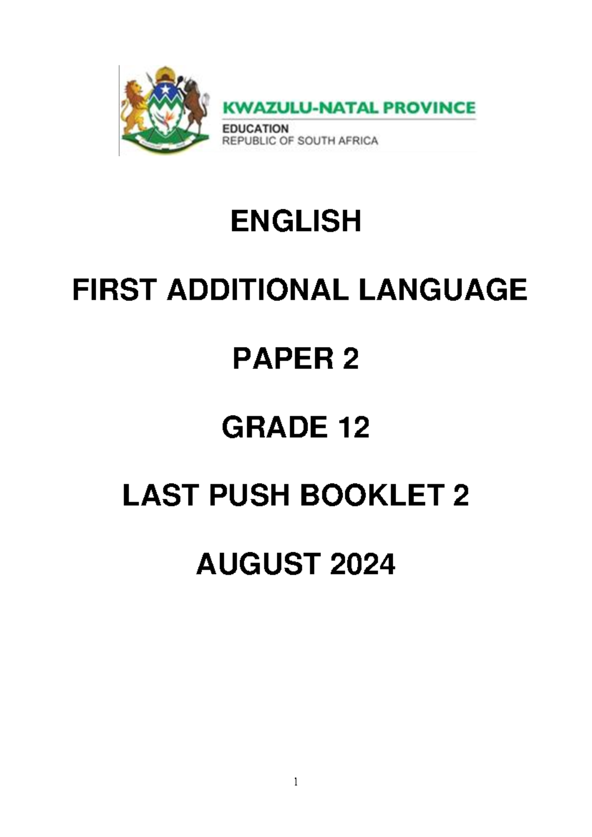 GC Paper 2 English FAL Last Push Booklet - August 2024 Revision Guide ...