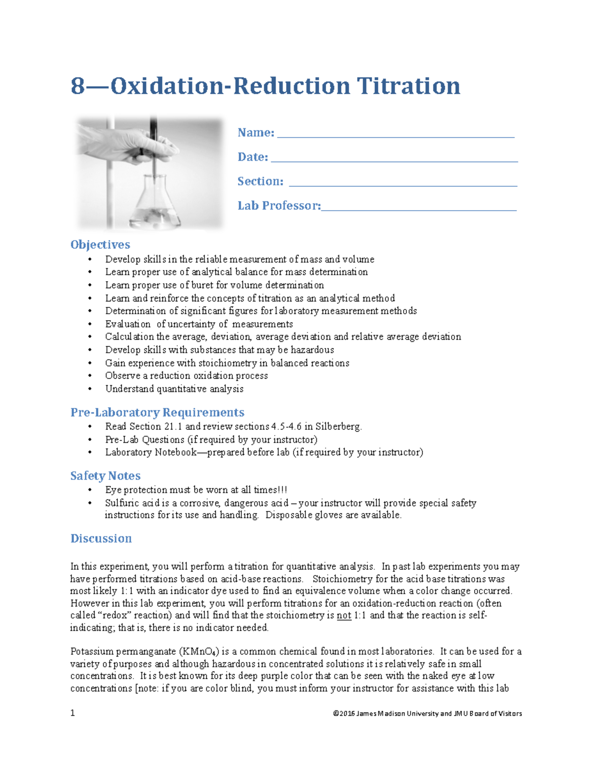 Exp 8-Oxidation Reduction Titration - 8— Oxidation-­‐Reduction ...