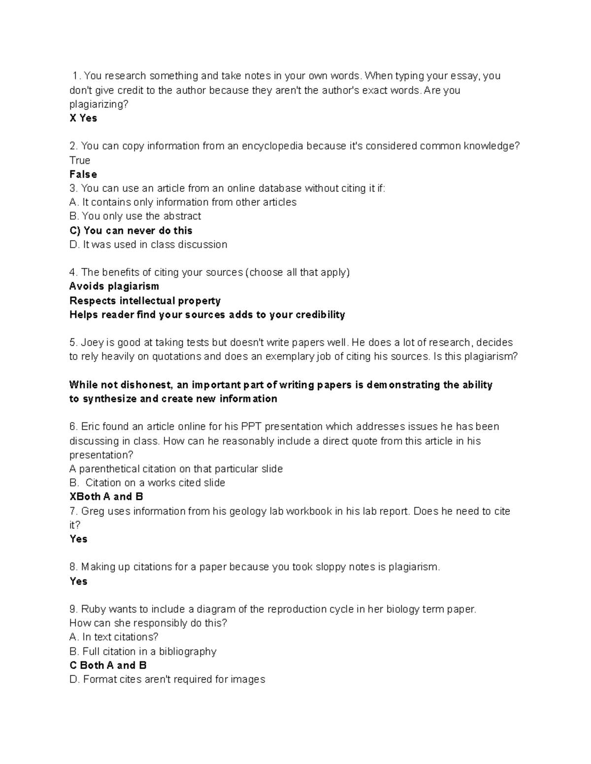 Plagiarism test - You research something and take notes in your own ...