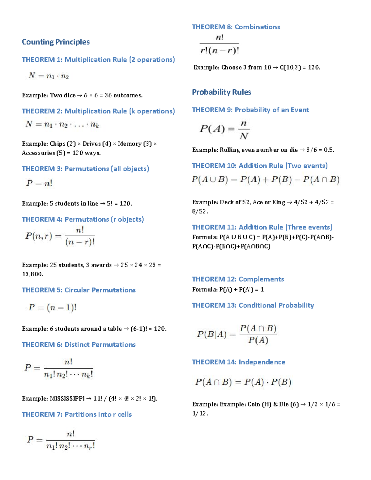 EDA Formulas: Combinations & Probability Theorems Overview - Studocu