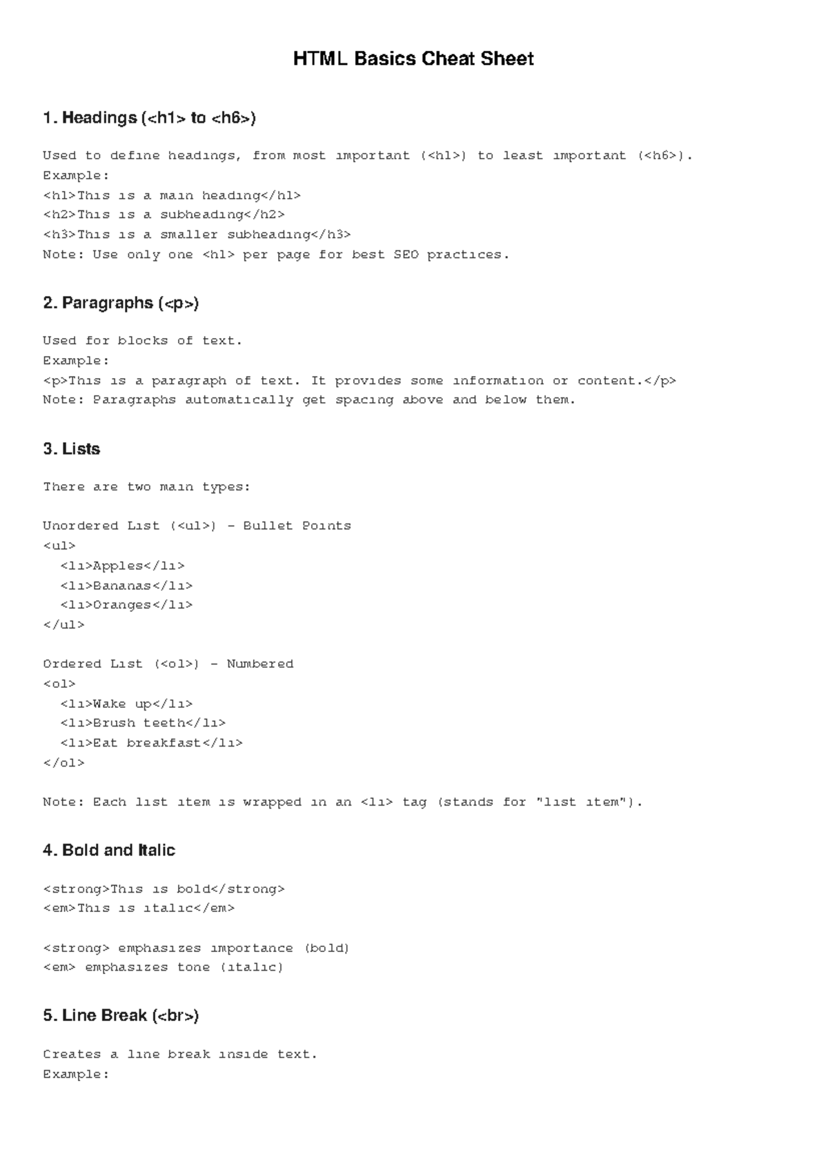 HTML Basics Cheat Sheet: Key Elements & Usage Guide - Studocu