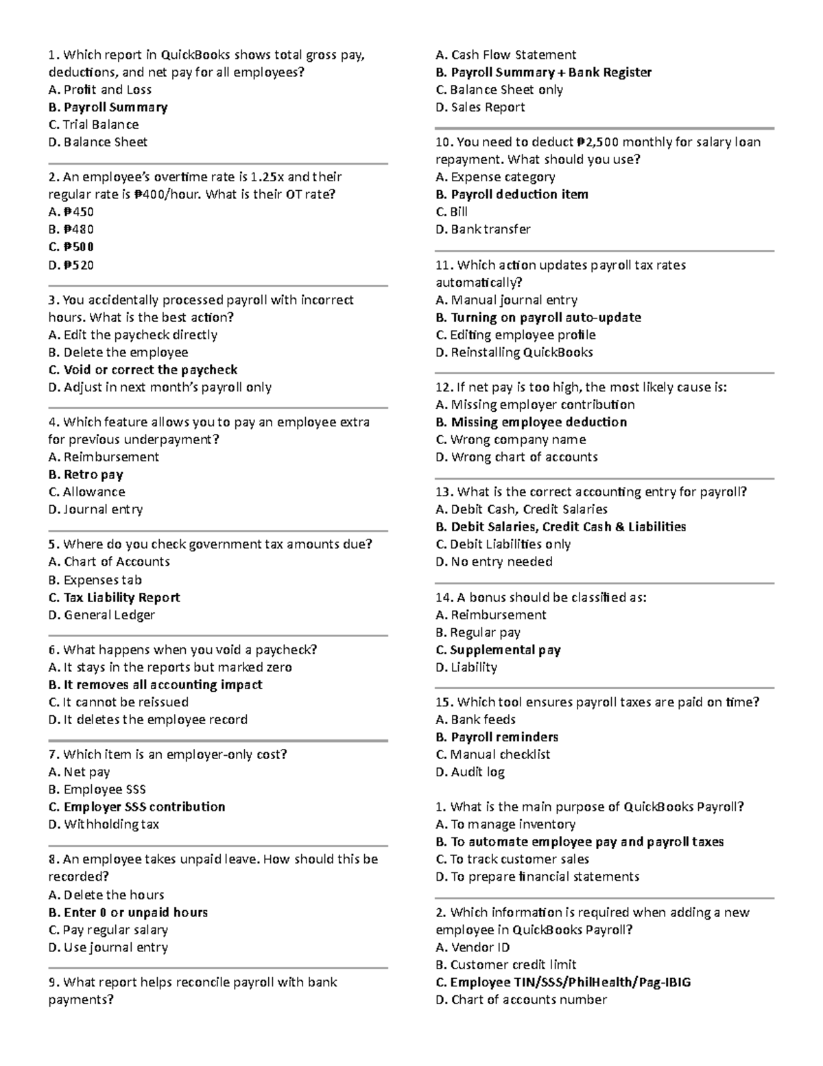 Midterm Exam - Payroll Questions and Answers (Course Code: 1) - Studocu