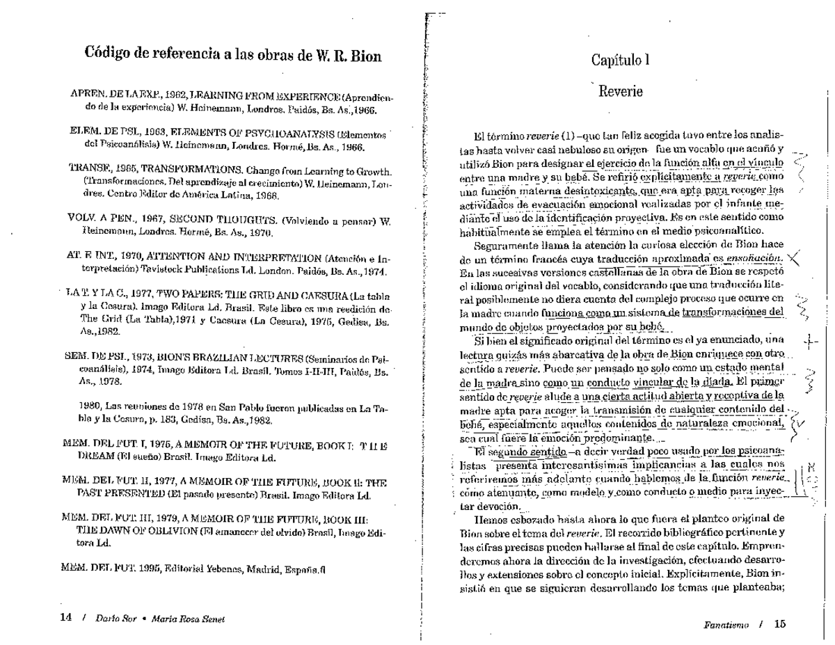 Reverie 3 - Código de referencia a las obras de W. Bion Capítulo I ...