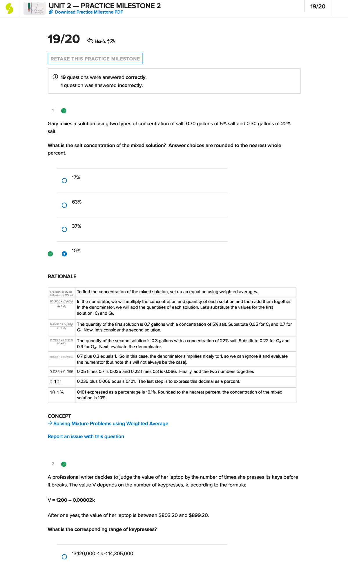 Algebra Practice Unit 2 - Milestone 2 with Solutions and Rationales ...