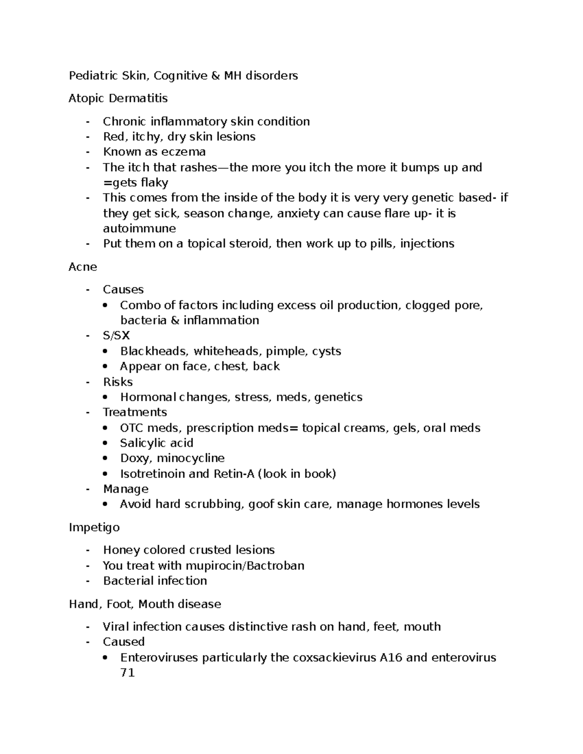 Pediatric Skin & Cognitive Disorders: Key Insights & Treatments - Studocu