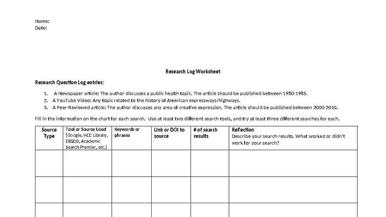 Research Log Worksheet: Documenting Sources for Inquiry - Studocu