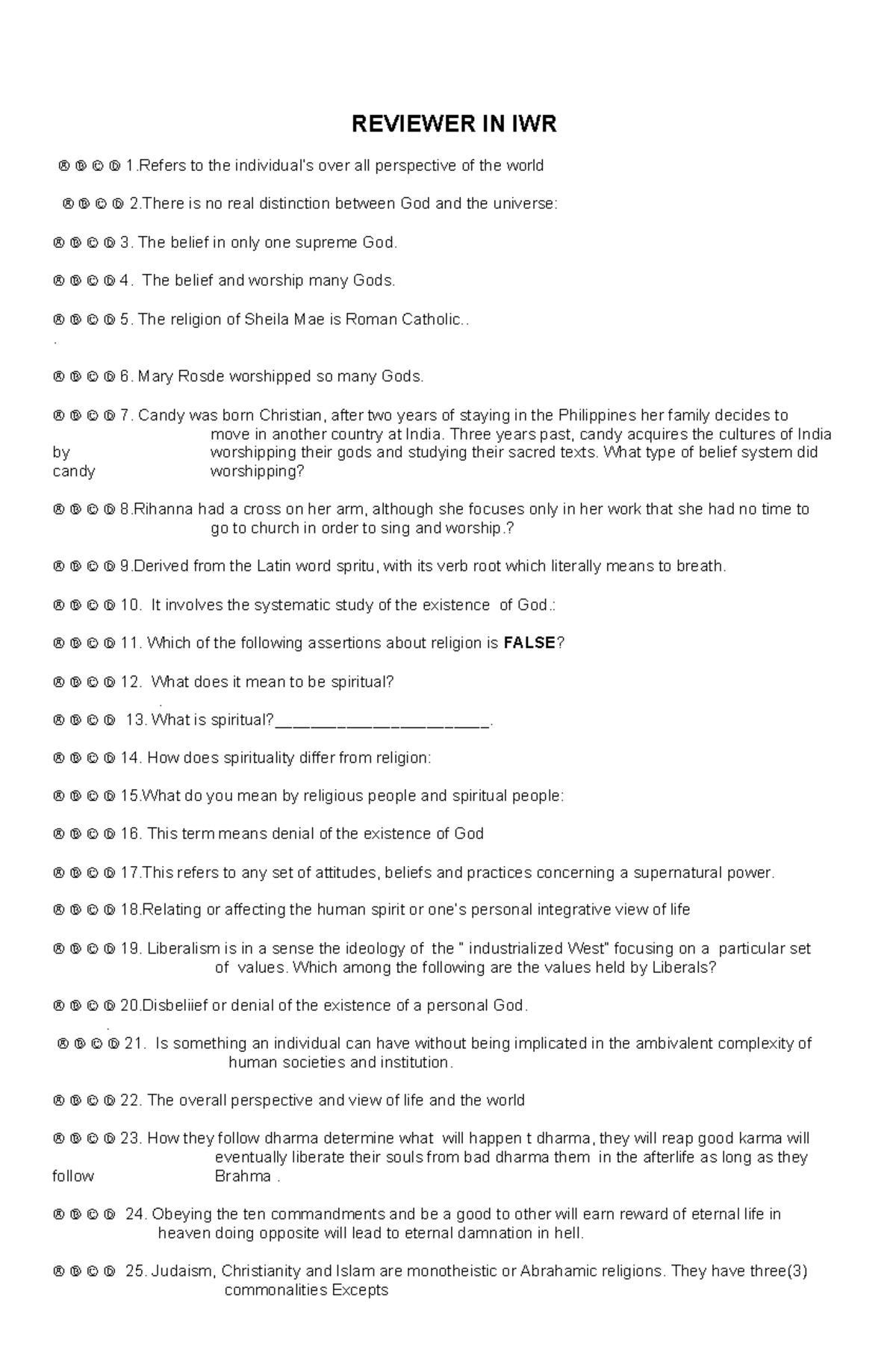 IWR Reviewer - ghfhgvf - REVIEWER IN IWR Ⓐ Ⓑ Ⓒ Ⓓ 1 to the individual’s ...