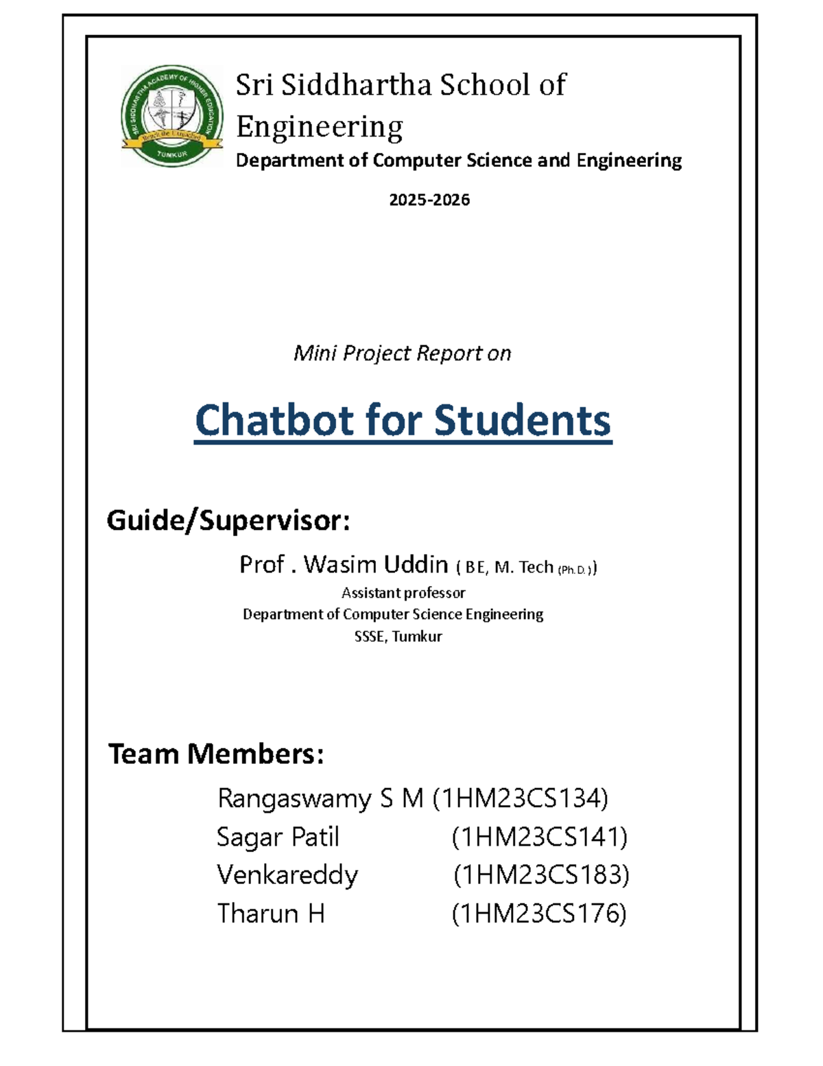 Ree - gave - CSE - Sri Siddhartha School of Engineering Department of ...