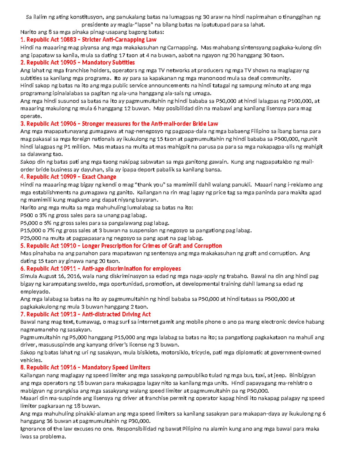 Bagong Batas sa Pilipinas: 8 Mahahalagang Reporma sa 2023 - Studocu