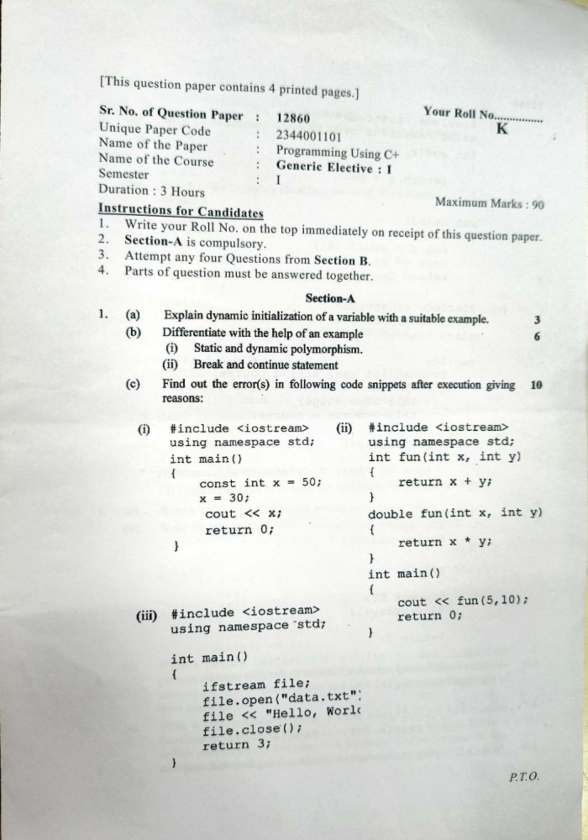 QP2 - Programming Generic Elective I Question Paper (12860) - Studocu
