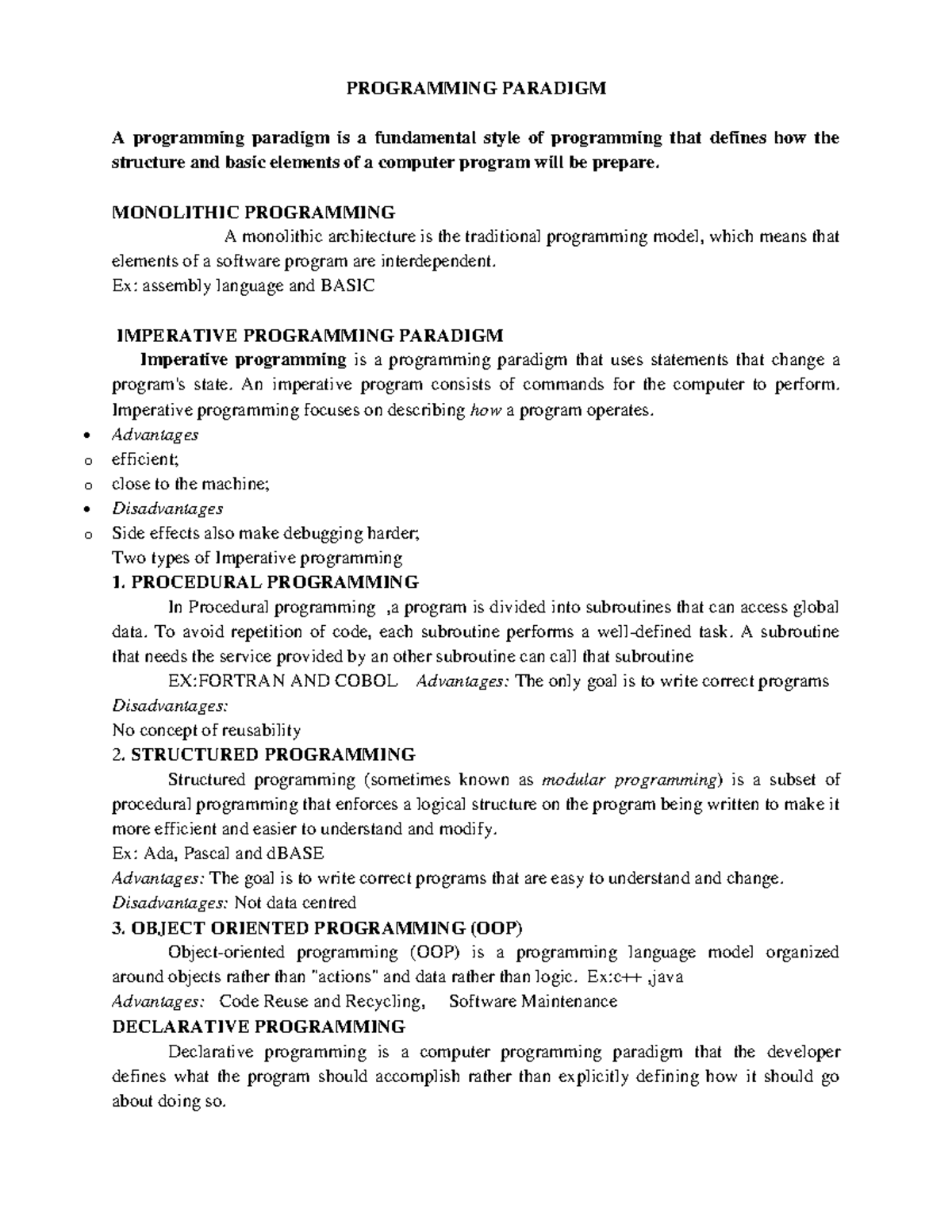 Programming Paradigms and Concepts - PC Notes - Studocu