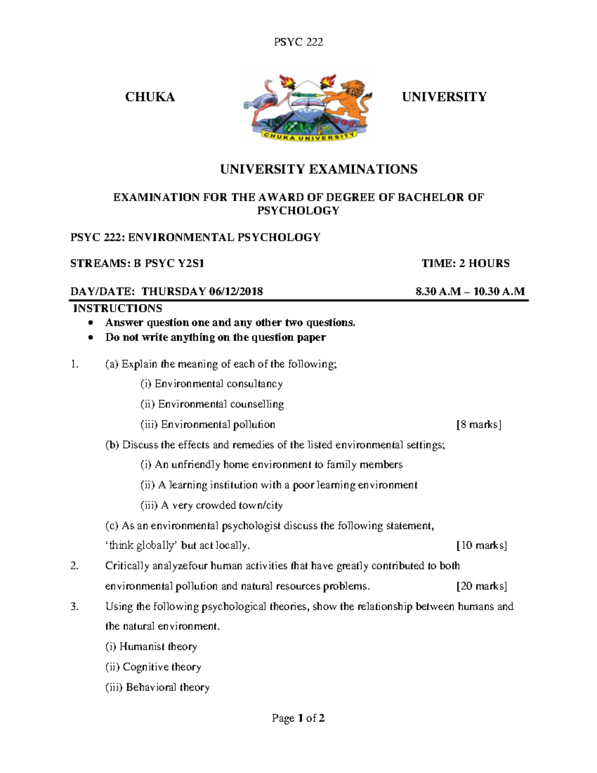 PSYC 222 - Environmental Psychology Exam Notes - Studocu