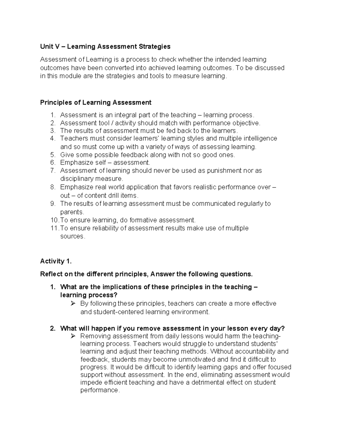 Unit V: Learning Assessment Strategies and Tools for Effective Teaching ...