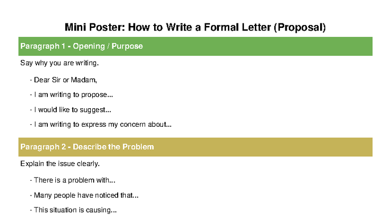 Formal Letter Writing Guide: Mini Poster on Proposals - Studocu