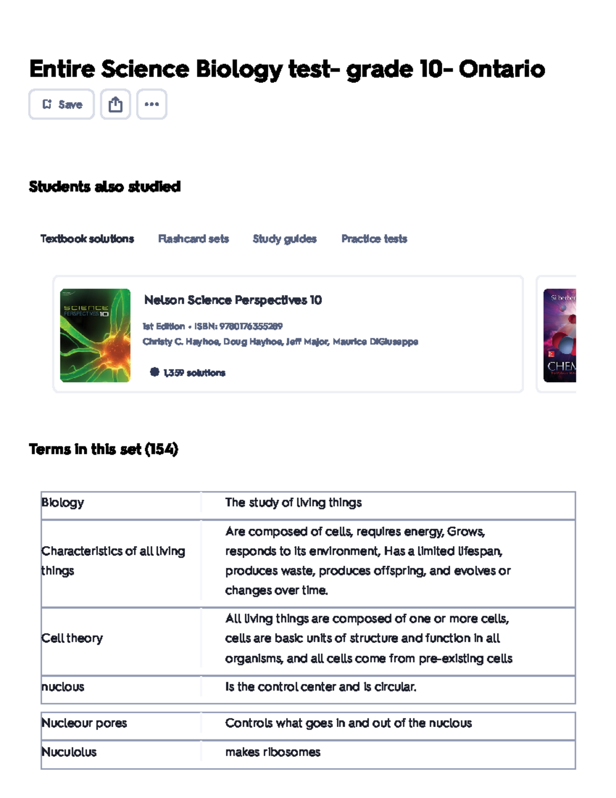 Grade 10 Ontario Biology Flashcard Set for Entire Science Test - Studocu