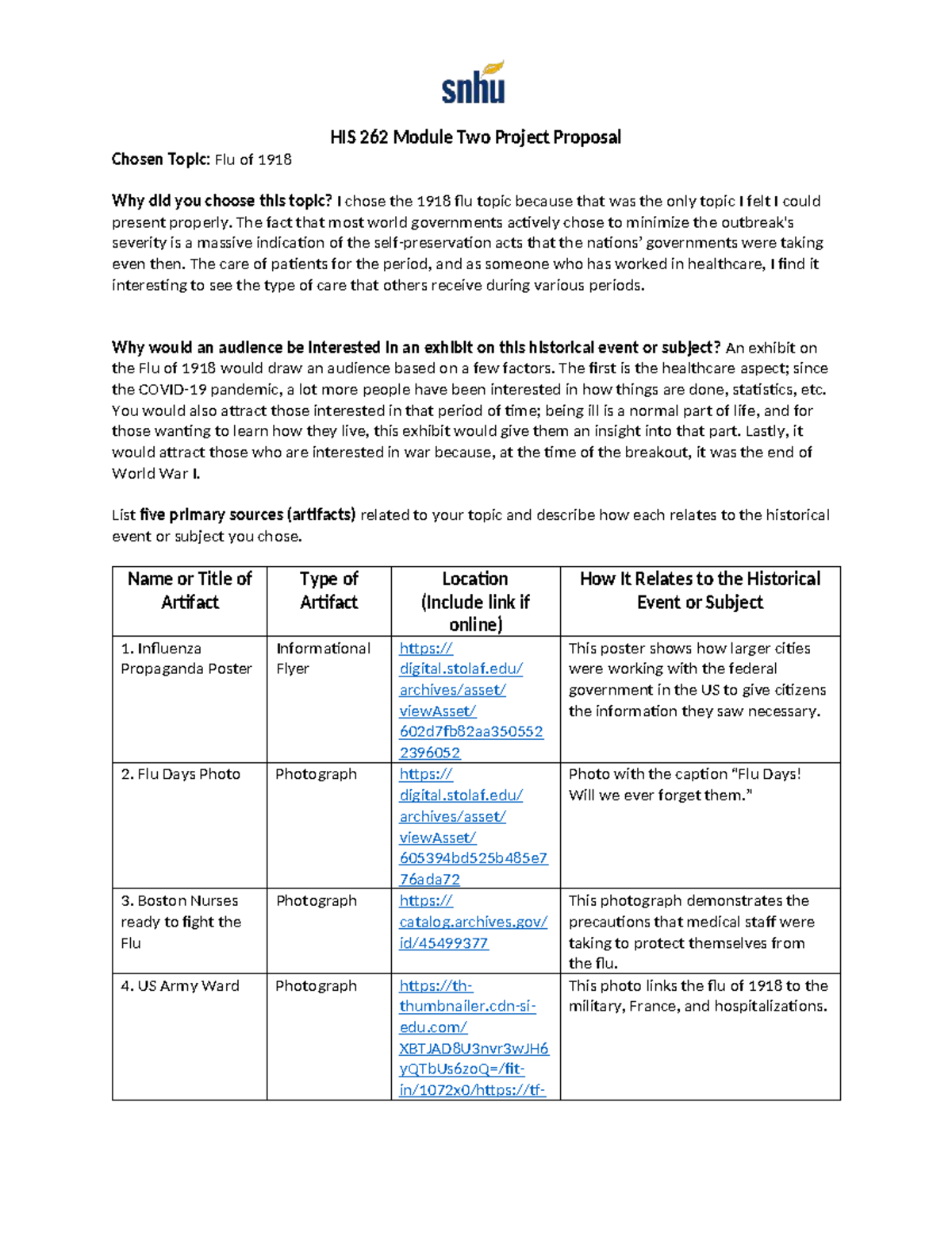 His 262 Module Two Project Proposal - HIS 262 Module Two Project ...