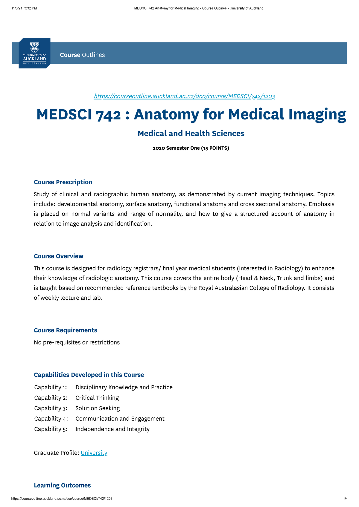 MEDSCI 742 Course Outline: Anatomy for Medical Imaging Details - Studocu