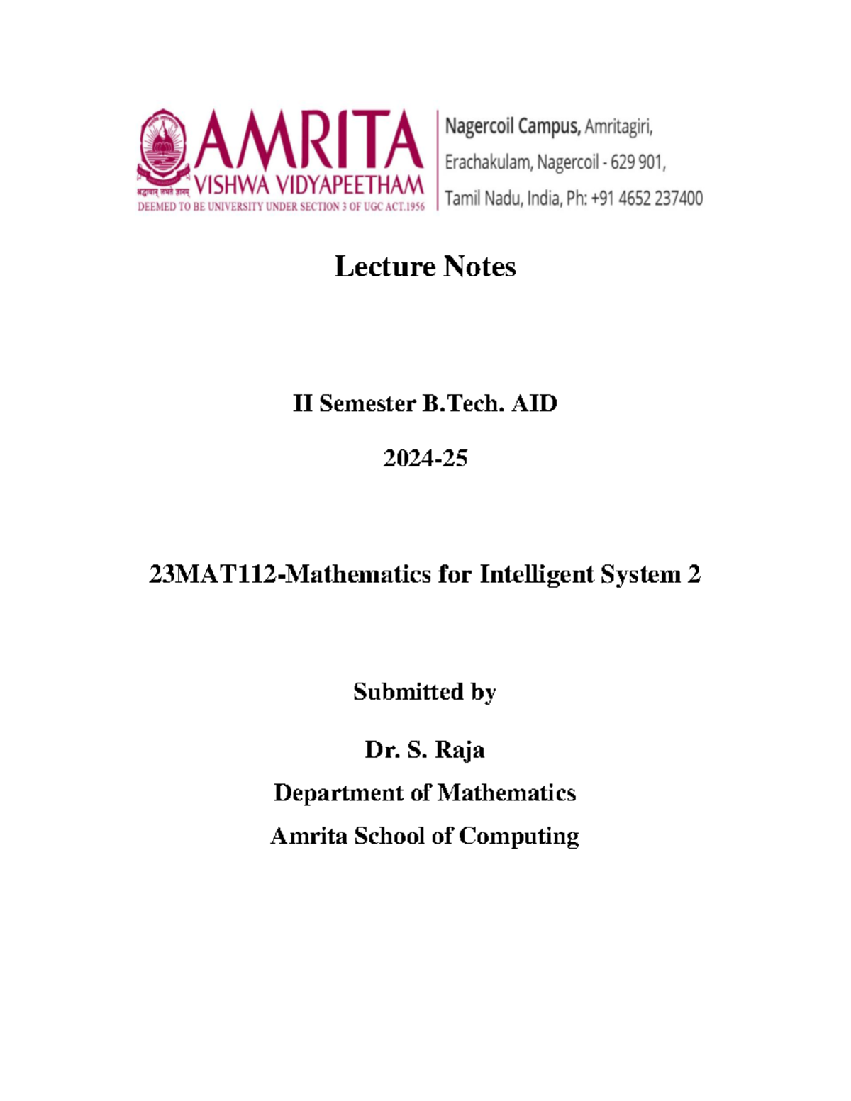 MIS-2 Lecture Notes: Gaussian Elimination to Quantum Mechanics - Studocu