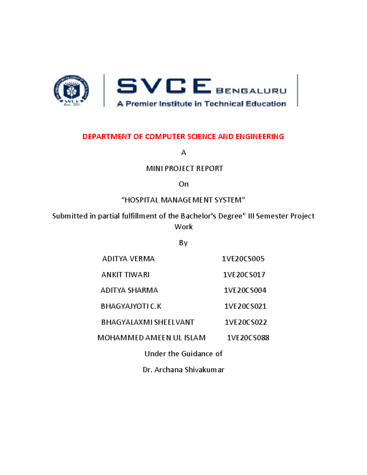DSA Mini Project Report(Hospital Management System) - data structures ...