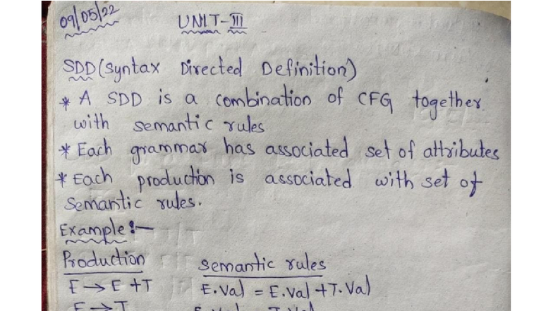 CD(UNIT-3) - Syntax Directed Definitions and Translation Techniques ...