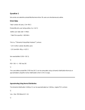 Assignment No 1 CS432 - Network Modeling and Simulation - Assignment No 1 CS BC Question 1 ...