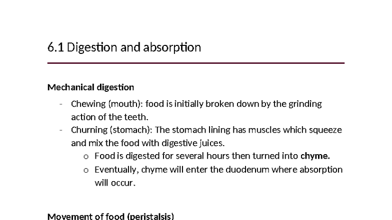 Backup of IB Biology - 6.1 Digestion and Absorption Notes - Studocu