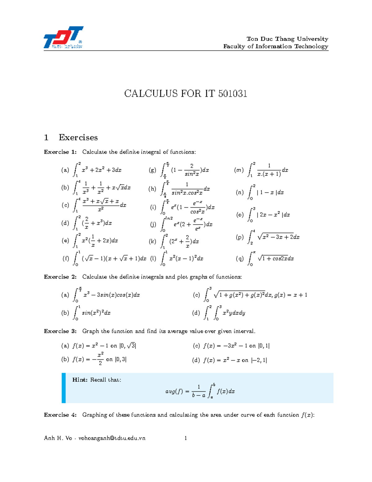 Lab 10 - Calculus for IT 501031: Definite Integrals and Graphing ...