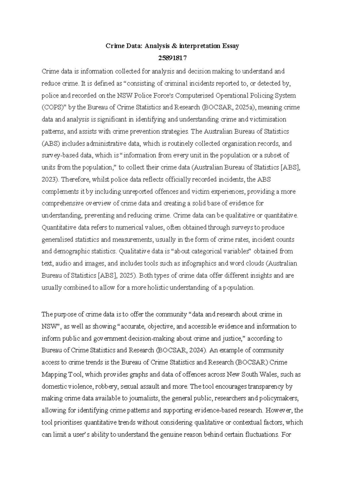 Assessment 1 - Crime Data Analysis & Interpretation Essay 25891817 ...