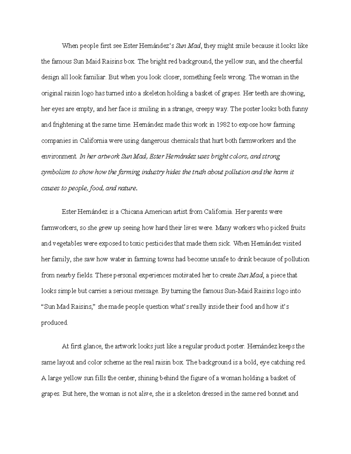 Art Analysis: Ester Hernández's "Sun Mad" (1982) - A Protest Against ...