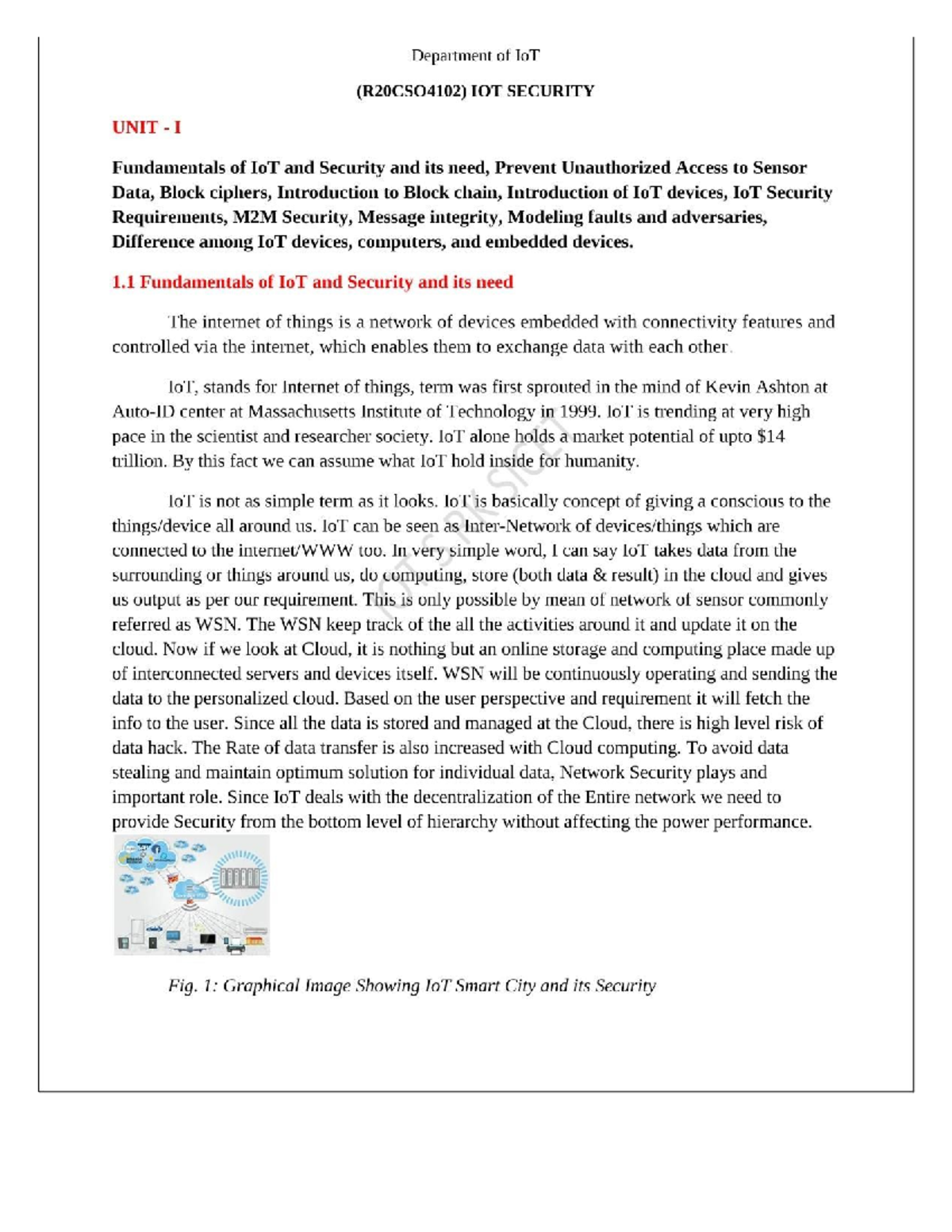 Unit I Io TS - good hand written notes - Department of IoT (R20CSO4102 ...