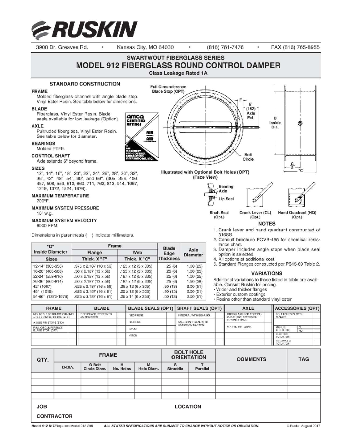 Ruskin 3900 Rnd Control Damper Model 912 Specifications - Studocu