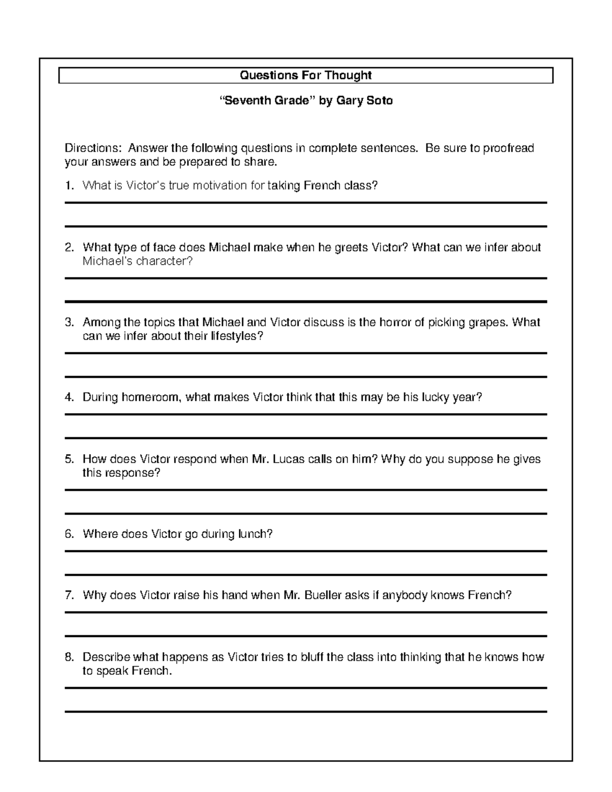 Seventh Grade Study Guide: Key Questions and Literary Focus - Studocu