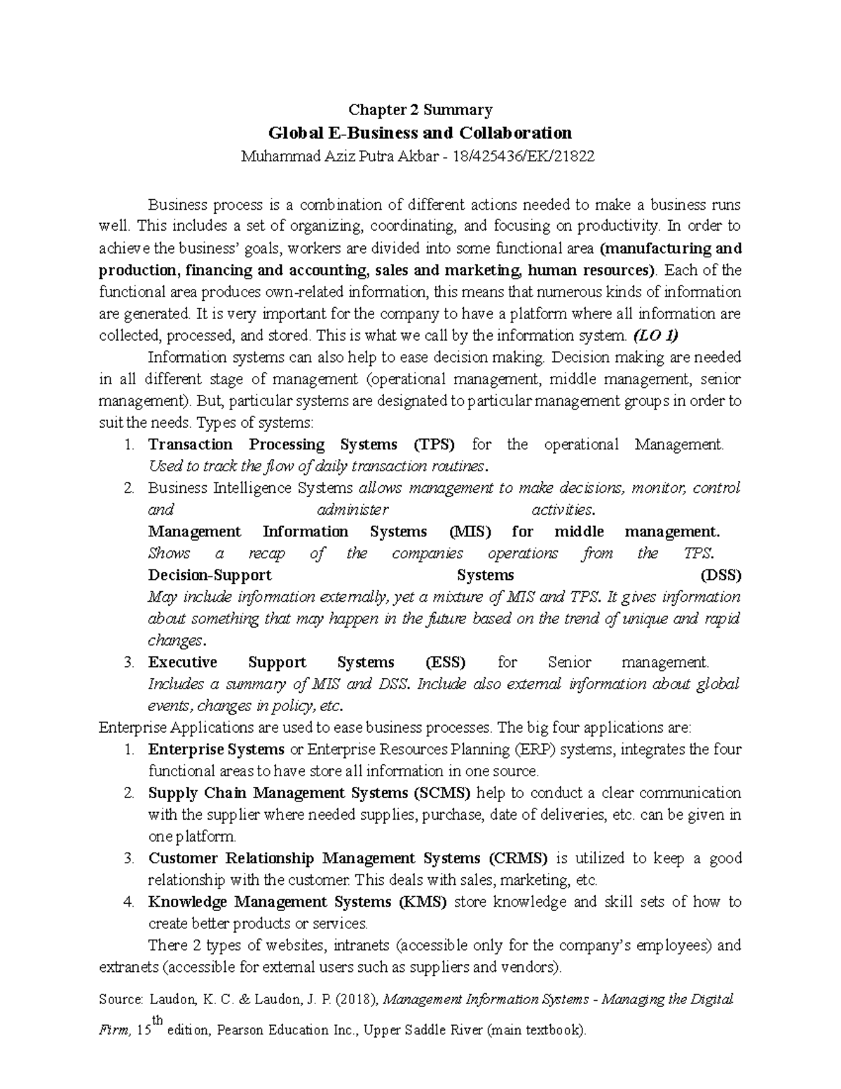 Summary of Chapter 2: Global E-Business & Collaboration (Course Code ...