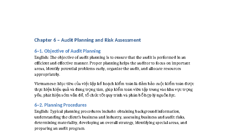 Chapter 6: Audit Planning & Risk Assessment Overview - Studocu