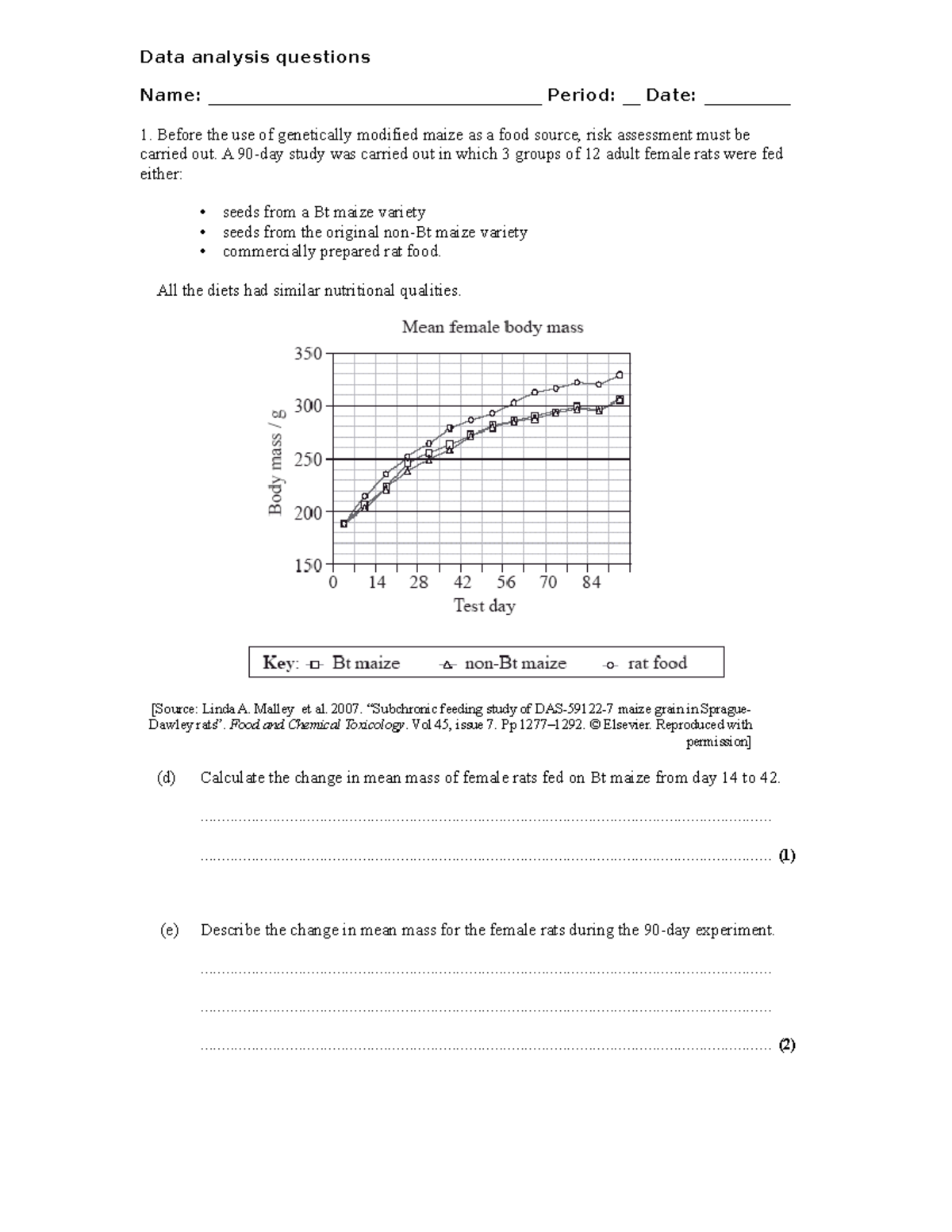 IB Bio HL Data analysis practice - Data analysis questions Name: - Studocu
