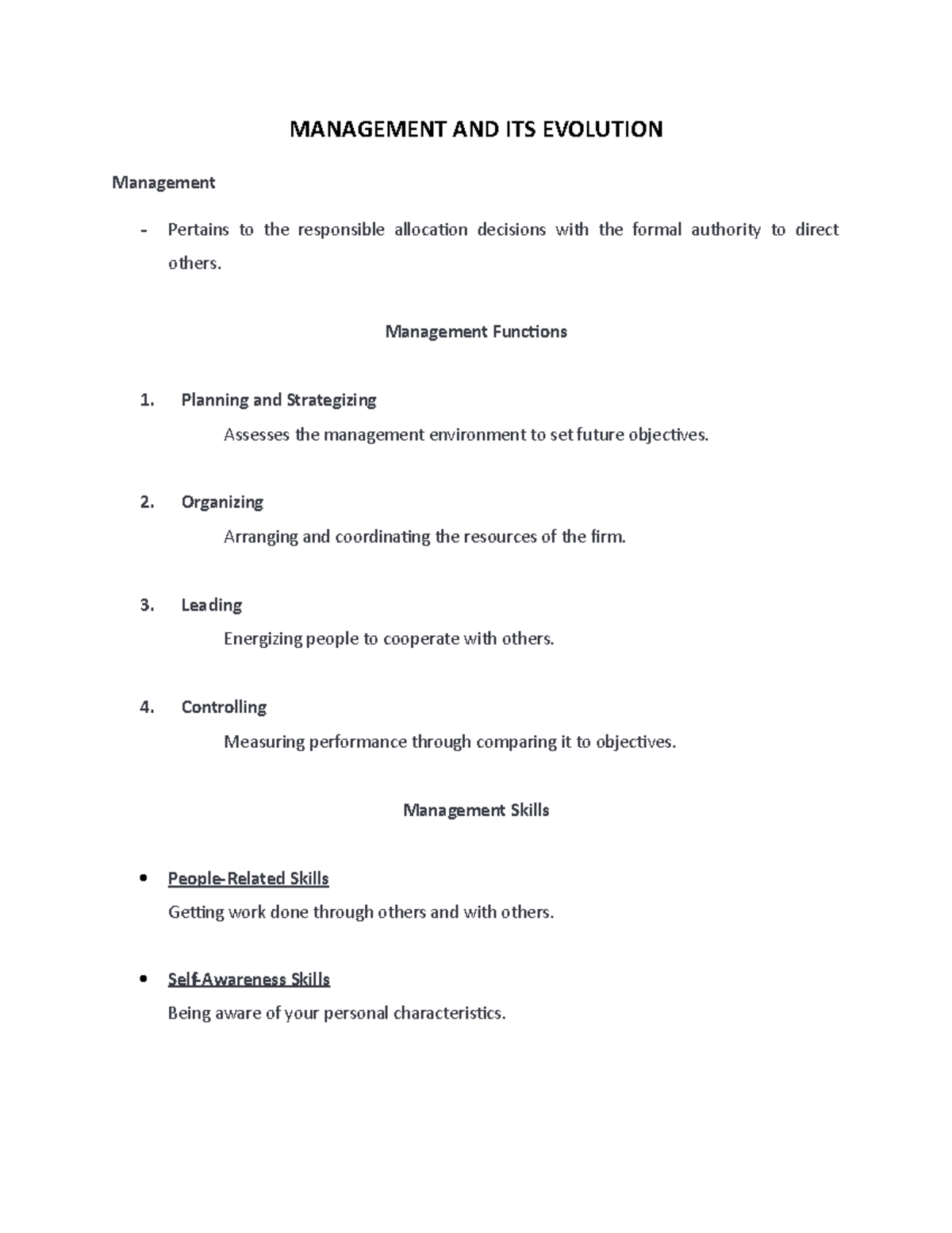 Management AND ITS Evolution - MANAGEMENT AND ITS EVOLUTION Management ...