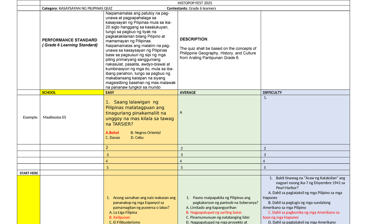 HISTOPOP FEST 2025: KASAYSAYAN NG PILIPINAS QUIZ for Grade 6 Learners ...
