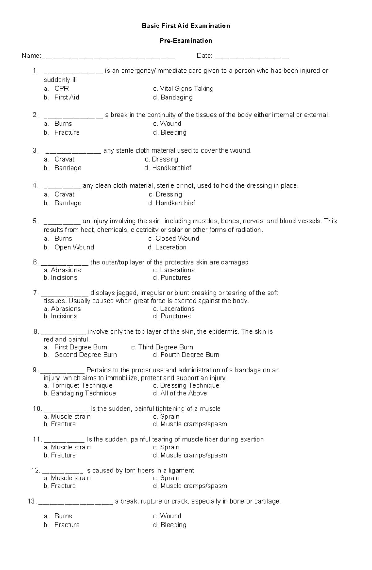 Basic First Aid Quiz - Health and Safety Exam - Studocu