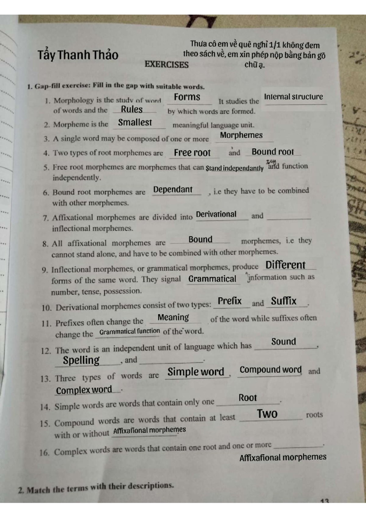 Unit 1 - Morphology and Word Structure Exercises - Studocu