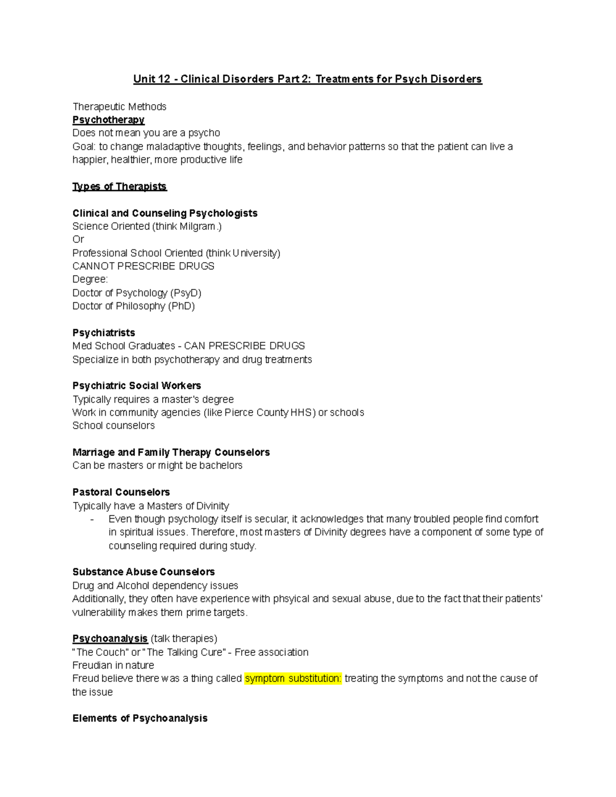 Unit 12 - Clinical Disorders Part 2 Treatments for Psych Disorders ...