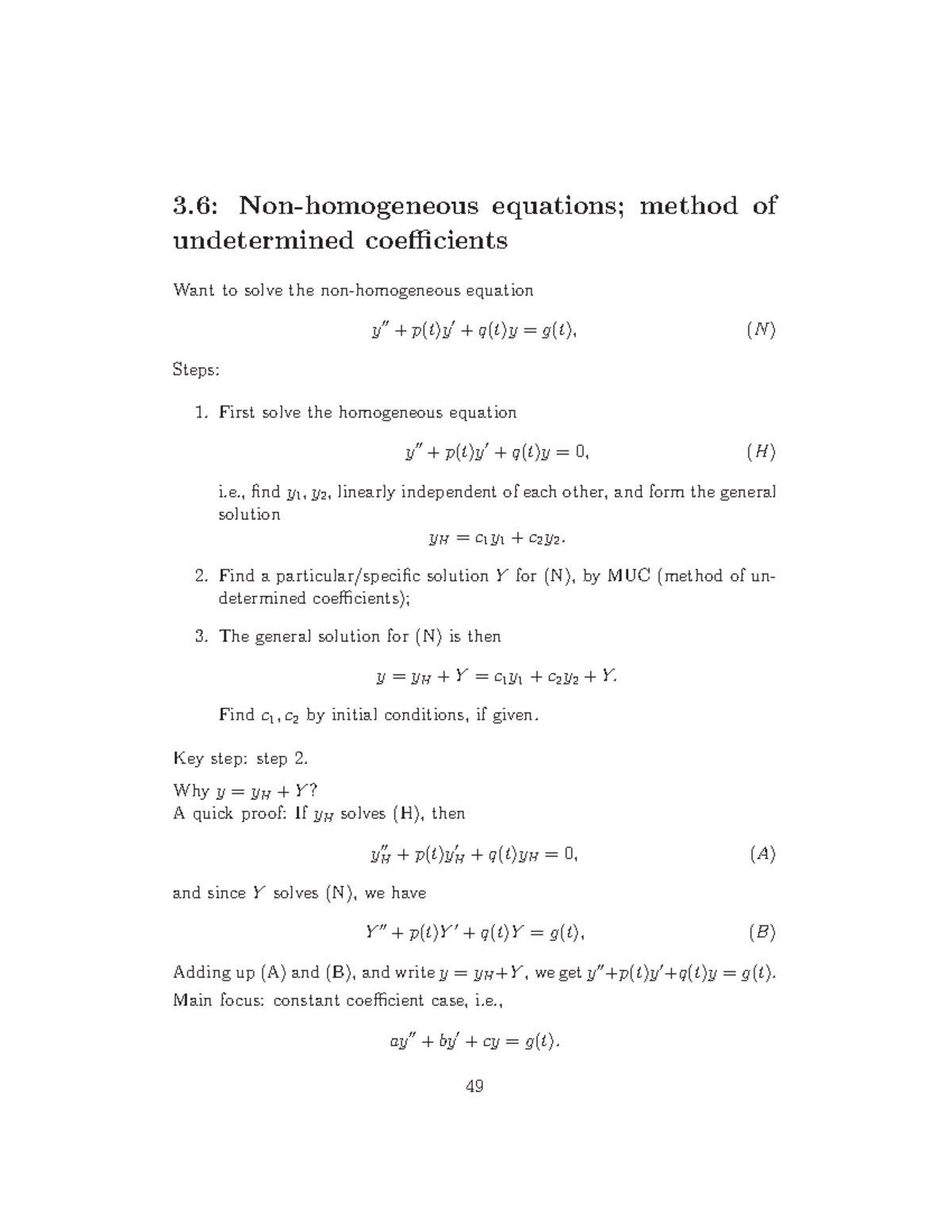 3.6: Method of Undetermined Coefficients - Lecture Notes - Studocu