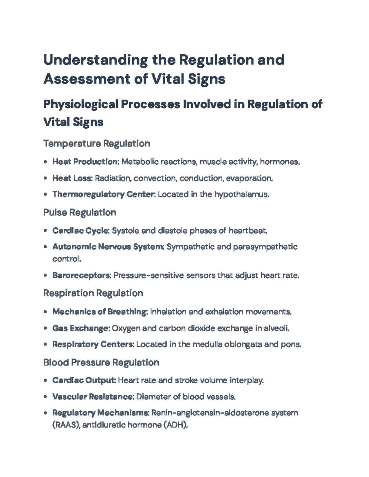 Understanding Vital Signs Regulation and Assessment - HSC 101 Notes ...
