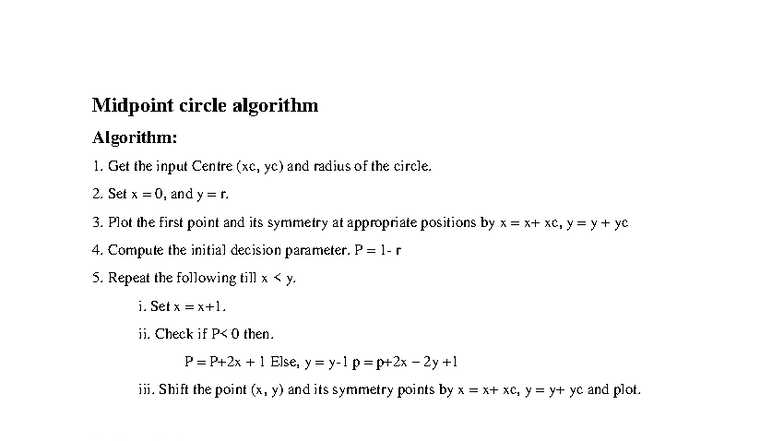 Midpoint Circle Algorithm Labwork (CS101) - Studocu