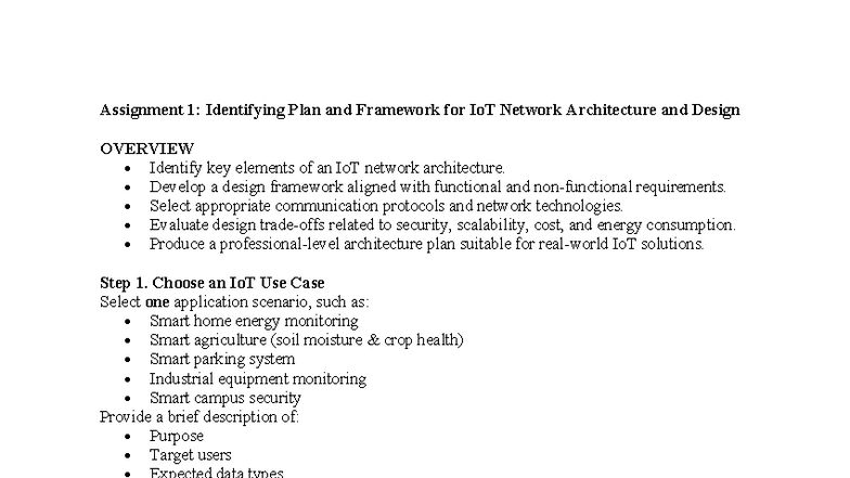 Assignment 1: IoT Network Architecture & Design Framework - Studocu