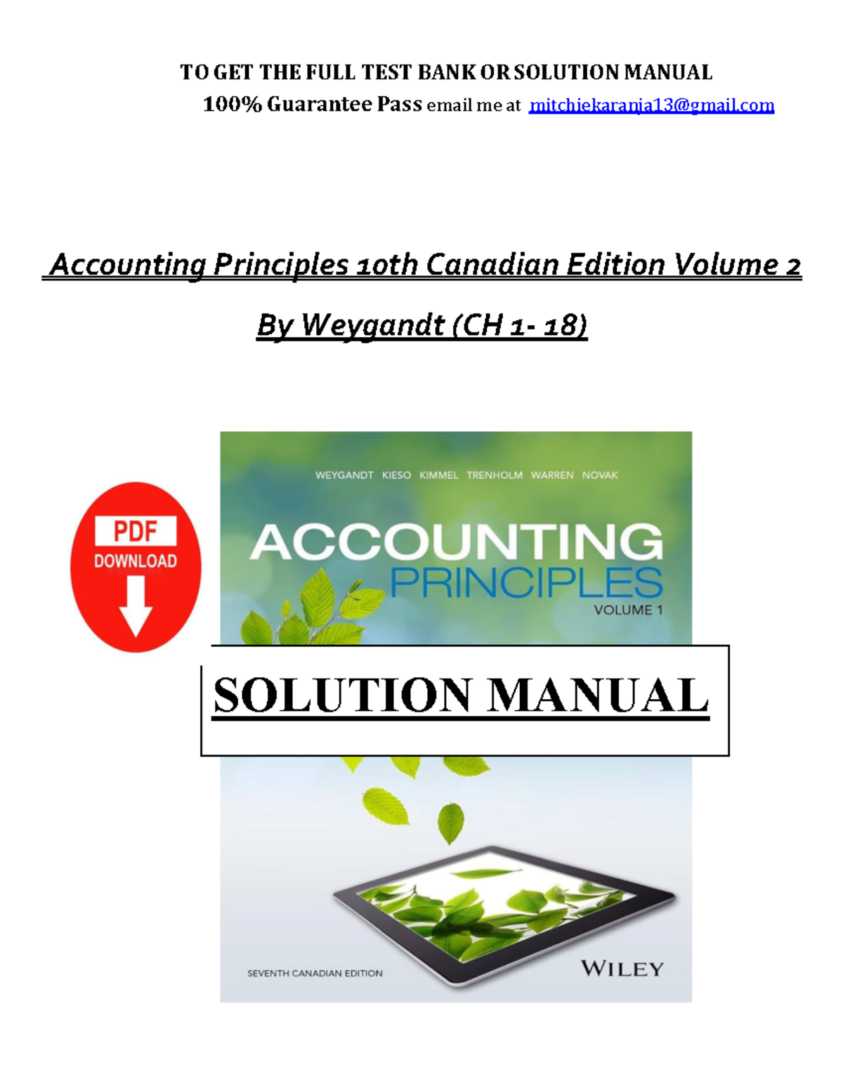 Solutions manual for accounting principles 10th canadian edition volume ...