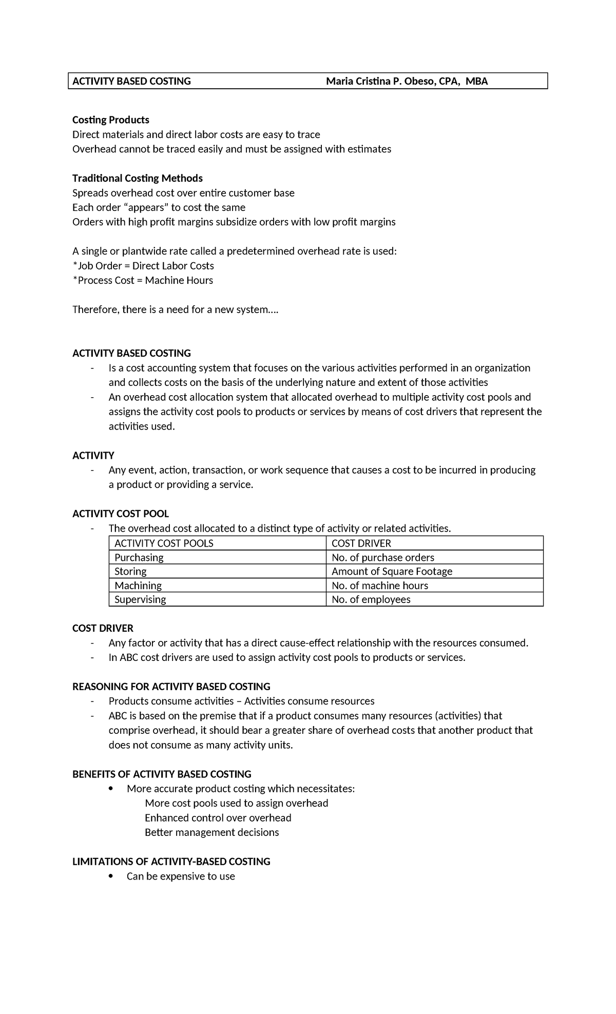 ACTIVITY BASED COSTING: Understanding Cost Drivers and Allocation ...