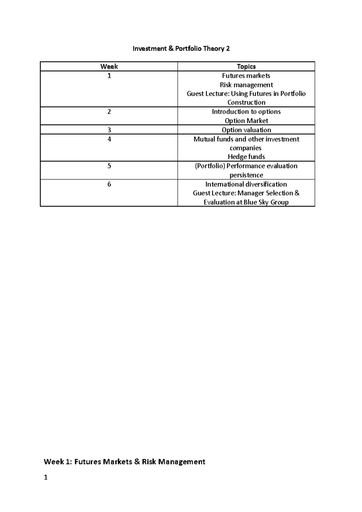 IPT2 Week Summary: Futures, Options, and Investment Strategies ...