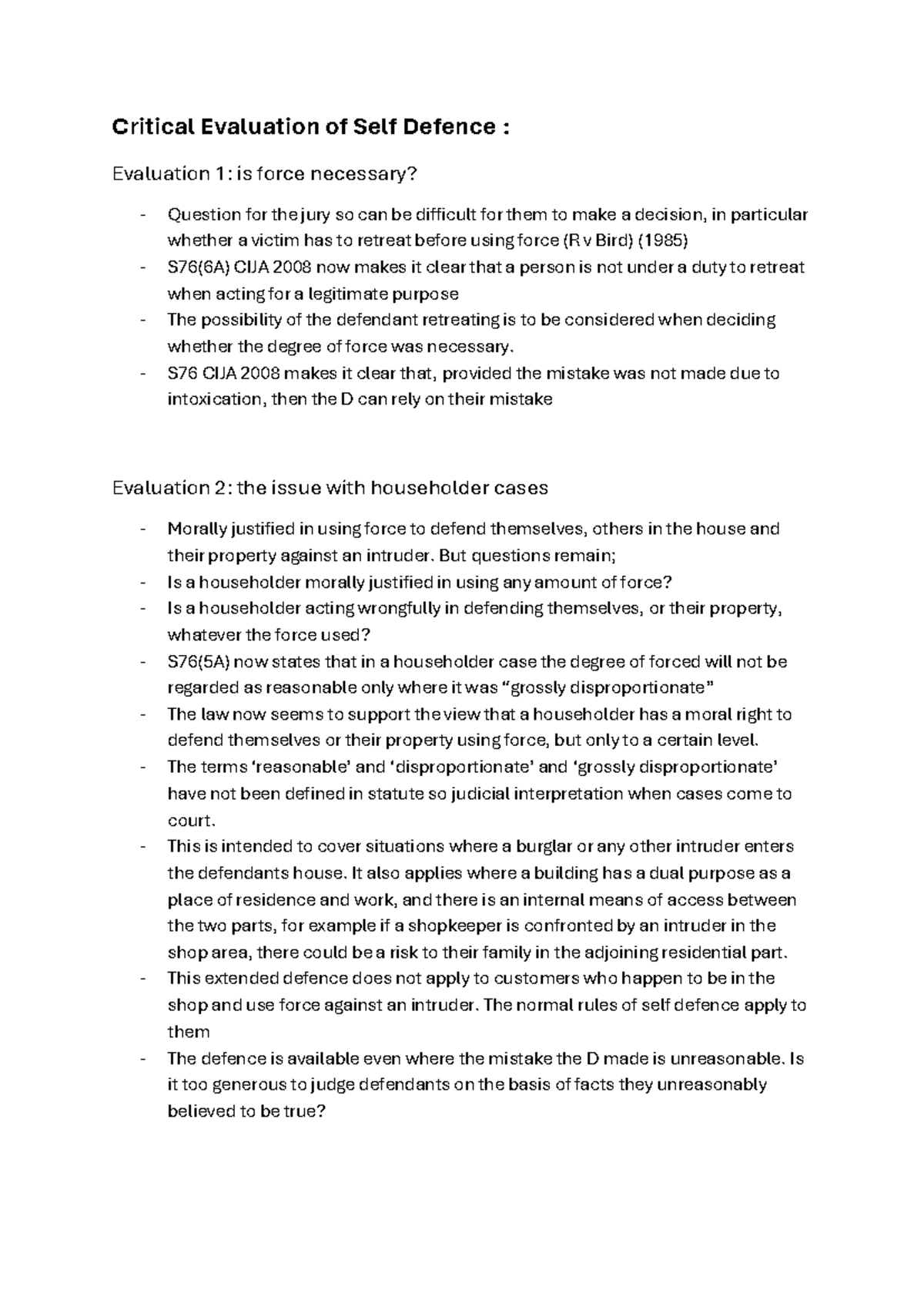 Critical Evaluation of Self Defence: Key Issues and Legal Perspectives ...